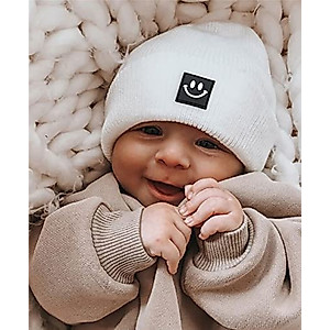 upeilxd Baby Winter Hat Soft Warm Knitted Beanie Hat with Cute Smile Face Beanie Cap for Toddler Boys Girls White
