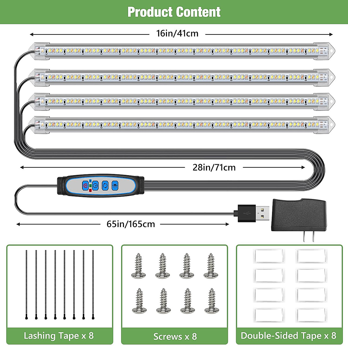 Kullsinss Grow Lights for Indoor Plants, 16" Full Spectrum Plant Grow Light Strip with Upgrade Timer 6/12/16 Hrs, 3 Spectrum Modes, 240 LEDs Sunlike Growing Lamp for Seedlings Hydroponics Succulent