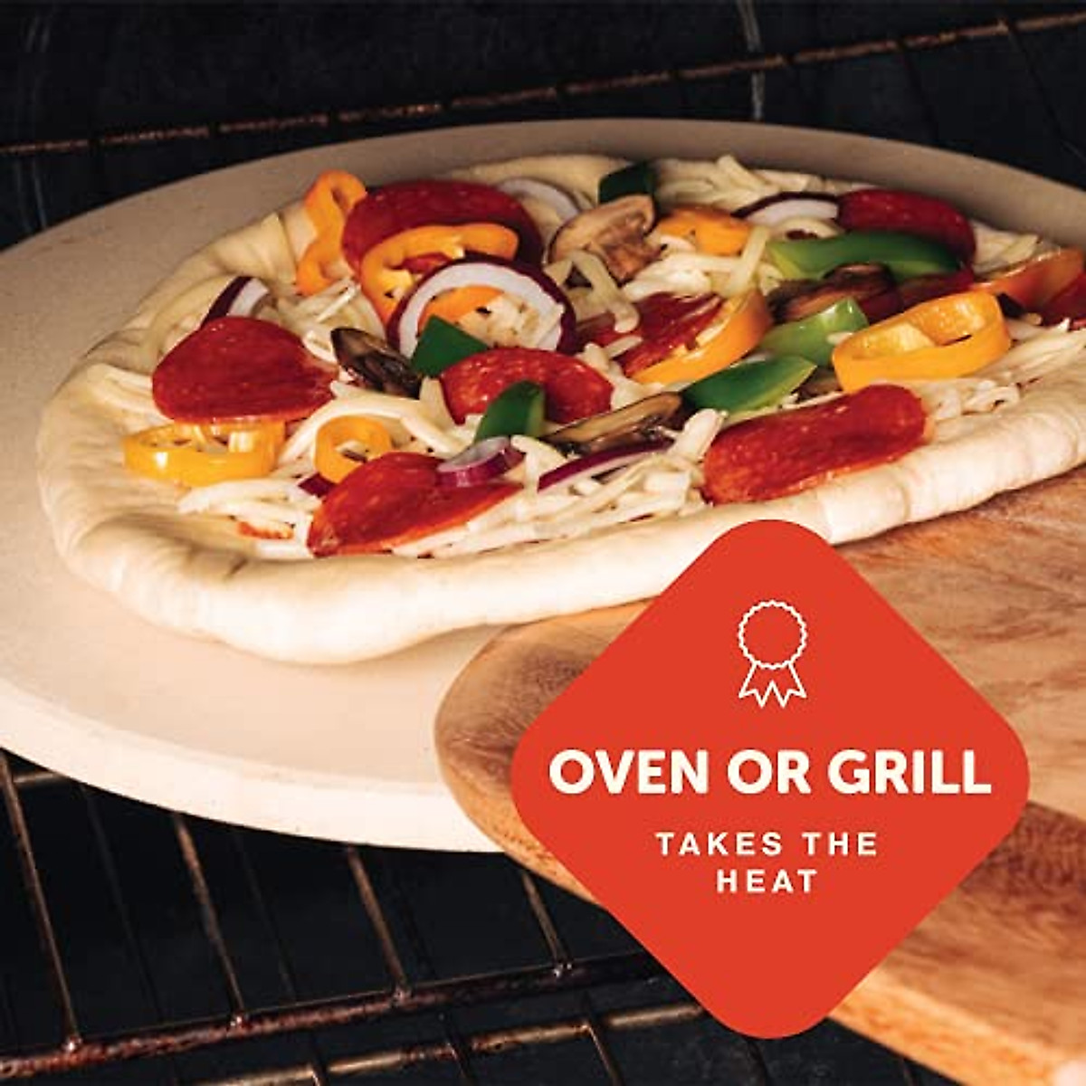 Cast Elegance Durable Thermal Shock Resistant Thermarite Pizza and Baking Stone for Oven and Grill, Includes Recipe E-Book & Cleaning Scraper, Large, 16 inch Round, 5/8th inch Thick