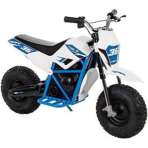 Huffy CR8-R Electric Mini Bike for Teens, 19MPH Max Throttle Speed, Full Suspension, 350W Motor and 36V Battery, Ages 14+, Max Weight 130lbs., Kickstand Included, Blue Racing Graphics