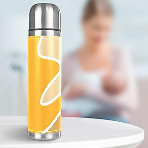 Stainless Steel Leather Vacuum Insulated Mug Abstract Thermos Water Bottle for Hot and Cold Drinks Kids Adults 16 Oz