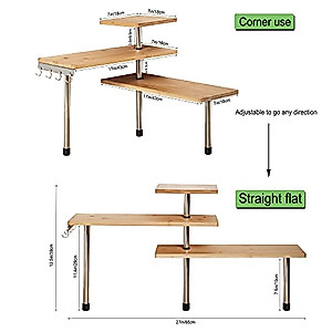 HAORUI 3 Tier Corner Shelf, Kitchen Countertop Organizer with Hooks, Desk Display Shelves, Adjustable Space Saving Spice Rack for Kitchen, Bedroom, Office