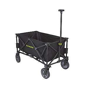 Sun Joe SJ-HDFC1 Heavy-Duty Metal Framed Garden Utility Wagon, w/Swivel Front Wheels & Adjustable Handle, Collapsible Design for Easy Storage and Portability, 150 Lbs Load Capacity, Black