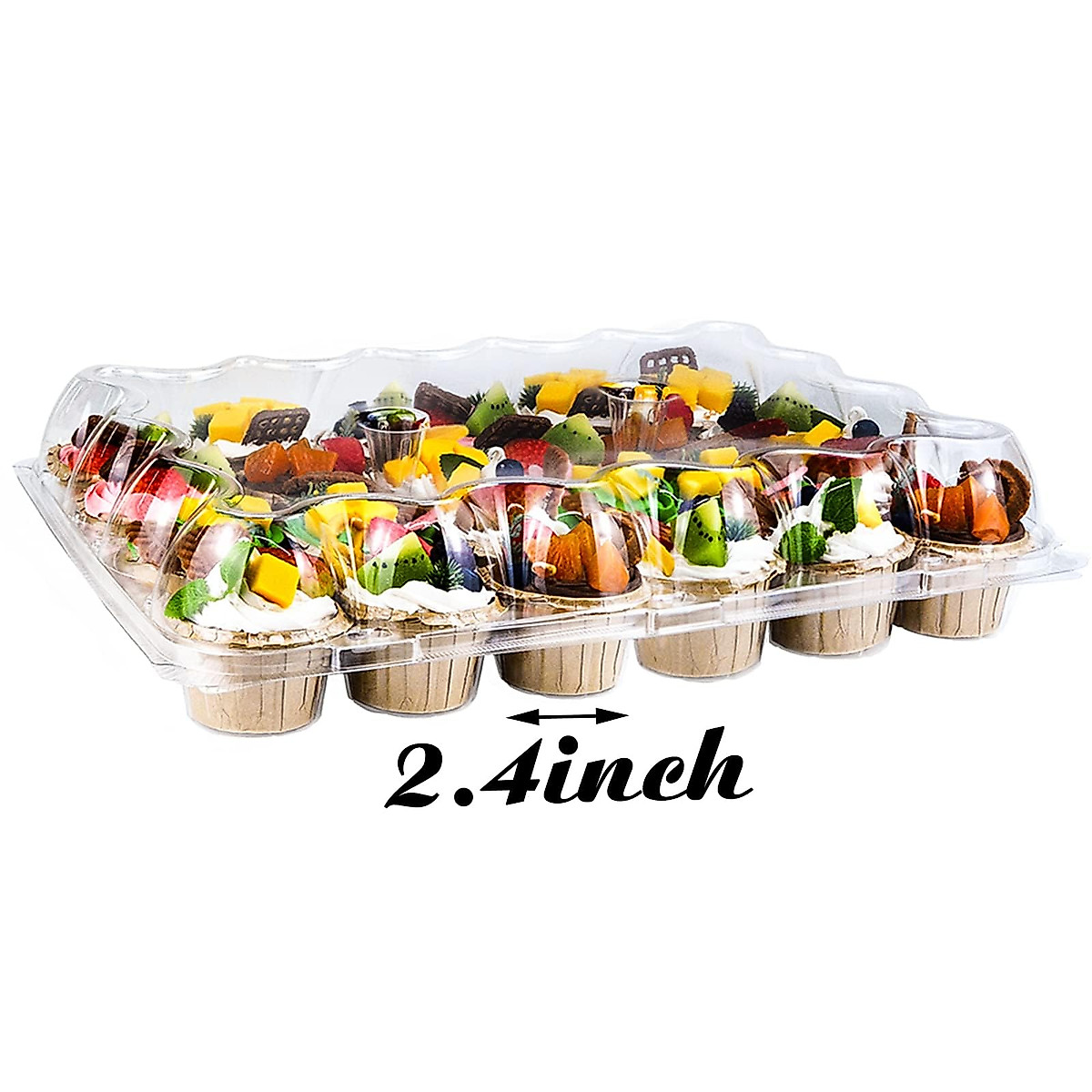 TWOWYHI (24 Counts x 10 Sets Cupcake Containers 24 Count Cupcake Boxes Plastic Cupcake Carrier Cupcake Holders for 24 Cupcakes Clear Plastic Disposable Cupcake Container with Detachable Tall Dome Lid