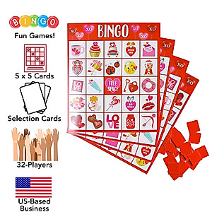Iconikal Valentine's Day 32 Player Bingo Game Set Classroom Group Activity Fun Interactive Learning School Plus Bonus Game
