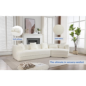 Tosaronia 125'' Comfy 4 Seat Curved Sofa, Modern Modular L Shape Sectional Couches with Boucle Fabric, Cloud Couch with Chaise Lounge for Living Room Apartment(White)