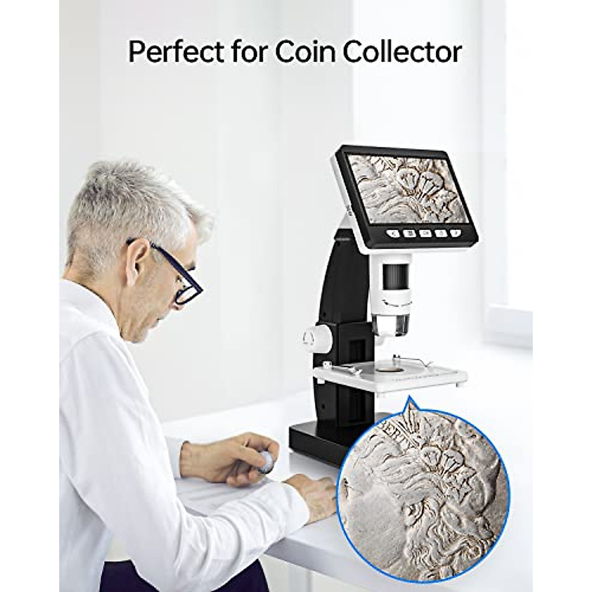 LCD Dgital Microscope, Ankylin 4.3" Coin Microscope 50X-1000X, USB Digital Microscope with 8 LED Fill Lights, 32G SD Card, Electronic Microscope Compatible with Mac/Windows