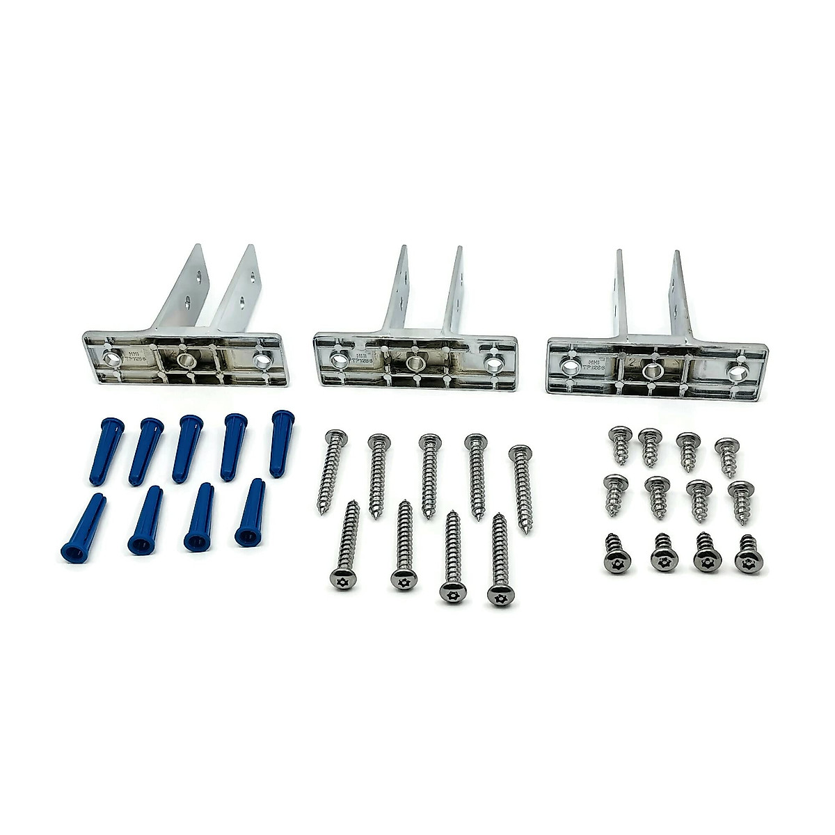 Harris Hardware 15516 Urinal Screen Pack 3 Polished Chrome Die Cast Zamac 2-Ear Urinal Screen Brackets for 1 in. Panels with Fasteners