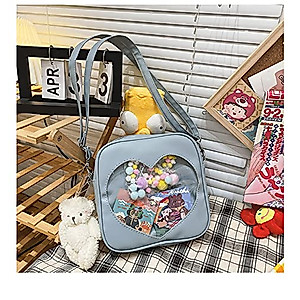 Hipi-shop Ita bag Heart-shaped Clear PU Crossbody bag shoulder bag for Anime Lolita Bag DIY Cosplay Display Anime badges and doll (Black)