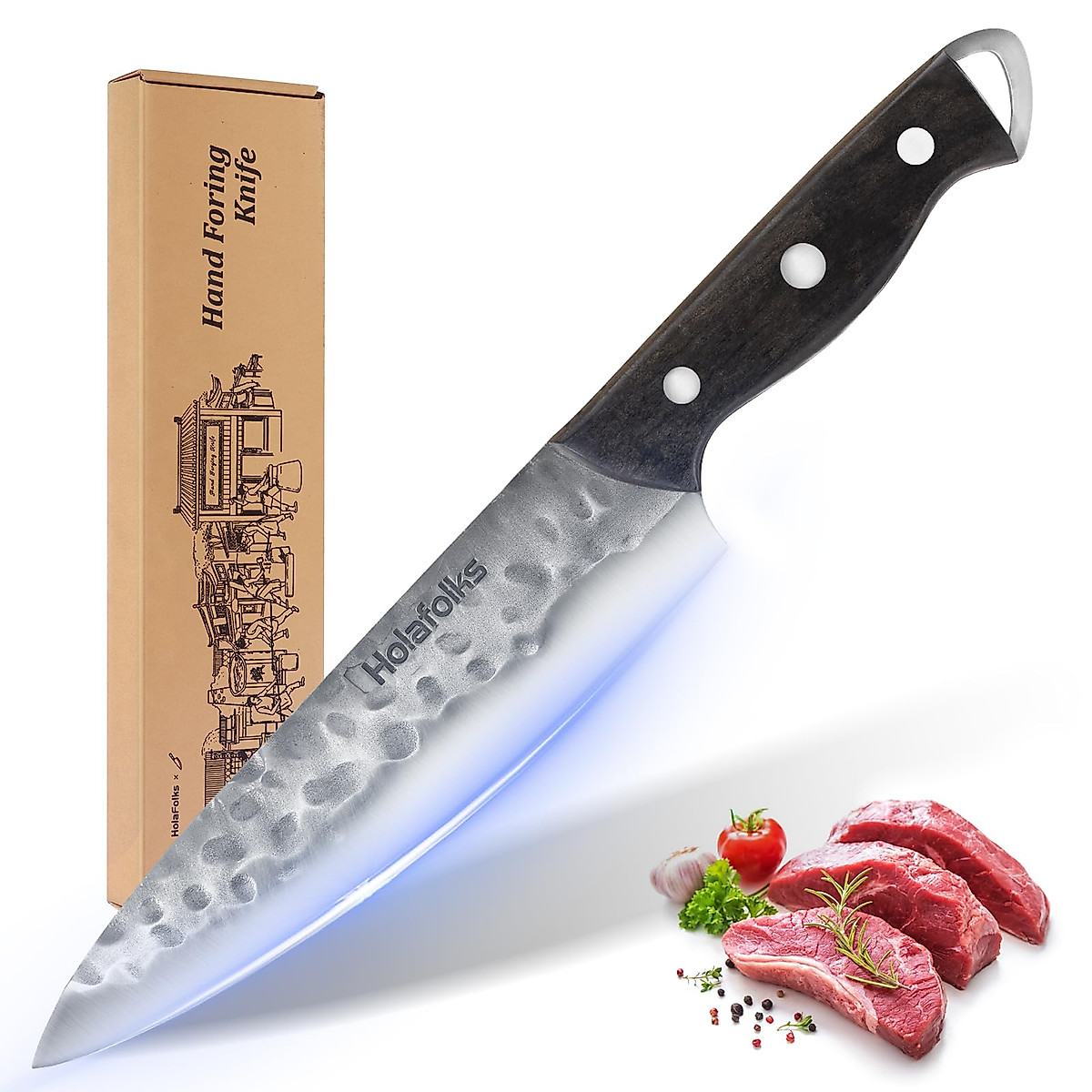 HolaFolks Chef Knife, 8 Inch Professional Kitchen Knife High Carbon Stainless Steel Butcher Knife Ultra-Sharp Boning Knife with Ergonomic Handle Gift Box Home Restaurant