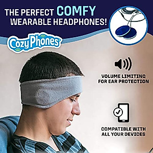CozyPhones Sleep Headphones - Over Ear Headphones from Ultra Thin Cool Mesh Wired for Side Sleepers, Meditation, Running, Laptop, and Phone - Gray Lycra