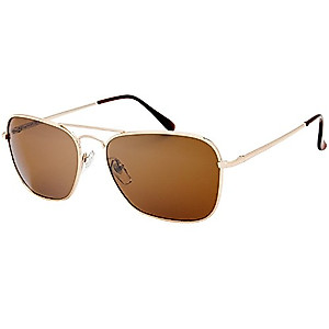The Fresh Sunglasses for Men, Polarized, Rectangular Metal Frame, Ultra Lightweight, UV400 Protection (1-Gold, Brown)