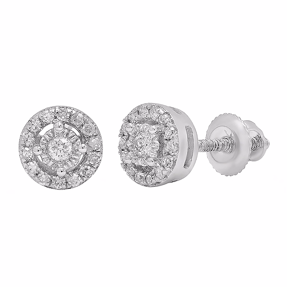 Dazzlingrock Collection Round White Diamond Centre Halo Illusion Set Stud Earrings for Her (0.20 ctw, Color I-J, Clarity I2-I3) in 10K White Gold in Screw Back