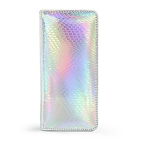 YAIRYANGTZE Holographic Wallet Clutch - Iridescent Purse Long Wallet with Zipper for Women (Silver)
