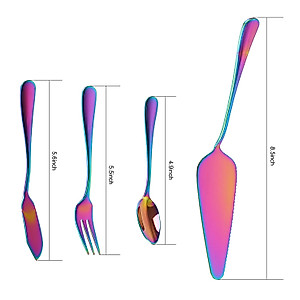 loopki Stainless Steel Flatware Serving Set, Rainbow Silverware Includes Coffee Spoon, Cake Fork, Butter Knife, Cake Server