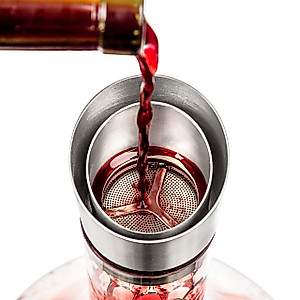 Luxbe - Wine Decanter 54-ounce with Aerator Pourer Lid - 2 in 1-100% Hand Blown Lead-free Crystal Glass, Red Wine Carafe - Descanter with Stainless Steel Lid-Aerator, Filter, Pourer