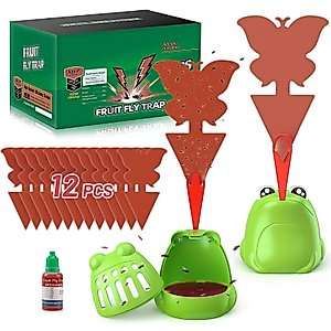 Fruit Fly Traps for Indoors and Outdoors:UWANTME Fruit Fly Killer with 12 Fruit Fly Sticky Traps, Easy to Use and Safe Food-Based Gnat Trap Reusable,2 Pack Red