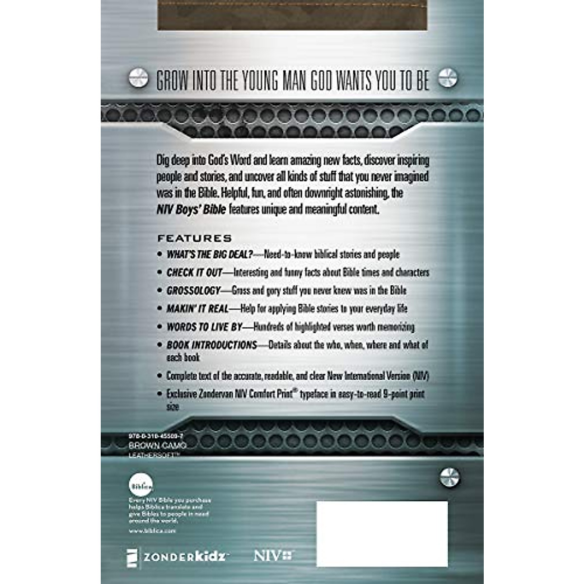 NIV, Boys' Bible, Leathersoft, Brown Camo, Comfort Print