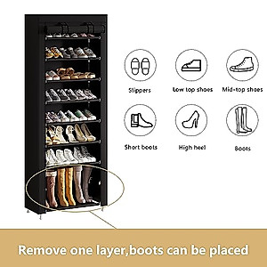 Calmootey 9 Tier Shoe Rack Organizer,Portable Shoe Shelf with Nonwoven Fabric Cover for Closet Hallway,Bedroom,Entryway,Black