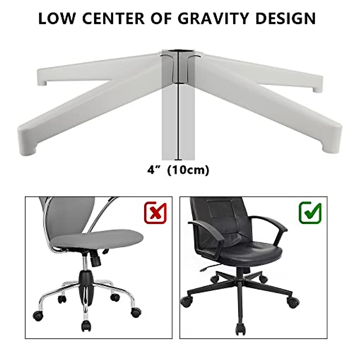 Desk Chair Base Replacement 28 Inch with Reinforced Metal Legs-Chair Bottom Part for Most Chairs, Universal Gas Cylinder and Caster Sockets,Grey