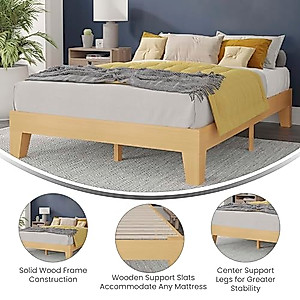 Flash Furniture Evelyn Wooden Platform Bed - Natural Pine Finish - Full - Wooden Slat Support - No Box Spring Required - Easy Assembly