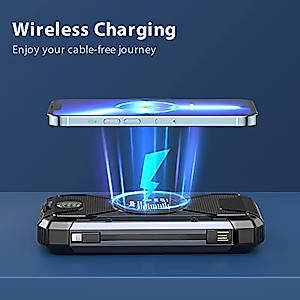 Solar Charger 38600mAh,Solar Power Bank Wireless Portable Charger Built in 3 Cables External Battery Pack Waterproof with 4 Outputs 2 Inputs USB C 15 W 5V/3A Battery Bank with Camping Light Compass