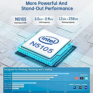 KAMRUI Mini Computers,12GB RAM 256GB SSD Intel 11th Mini Desktop Computers, N5105 Mini PC Windows 11 Pro(Up to 2.9GHz), Micro PC Support 4K HDMI, VESA, 2.4G/5G WiFi BT Home Office