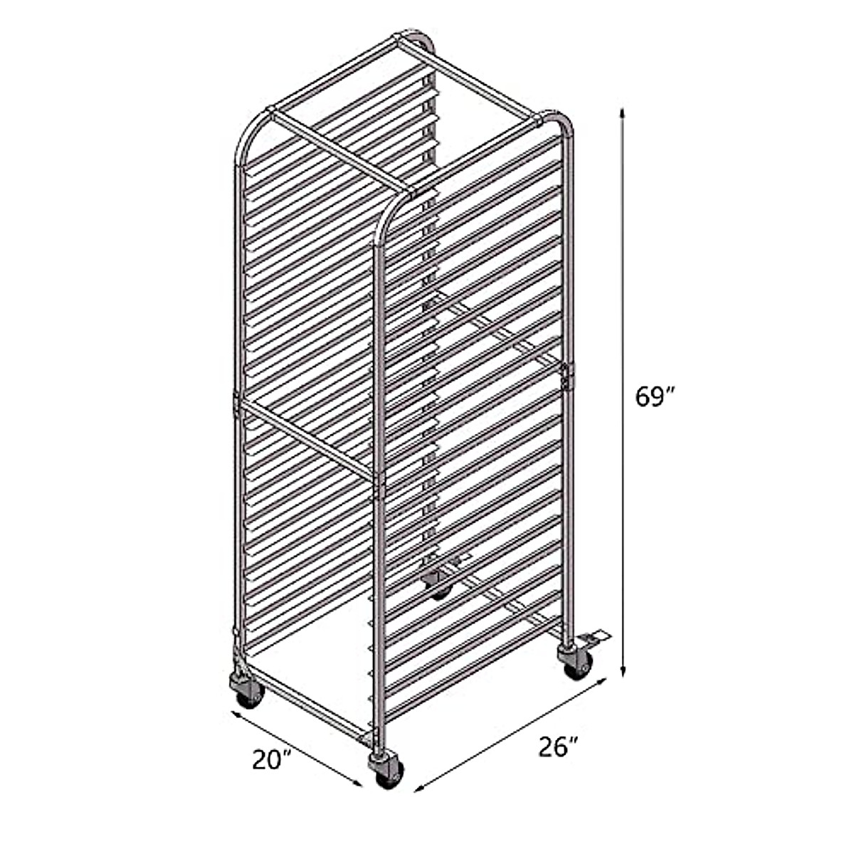 Stuffygreenus Aluminum 20-Tier Sheet Bun Pan Rack Bakery Rack, Home Commercial Kitchen Bakery Cooling Rack, 26" L x 20" W x 69" Hwith Brake Wheels