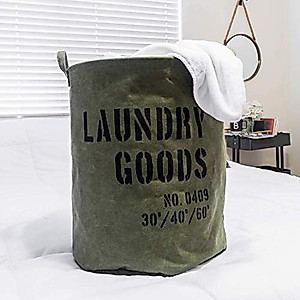 Danya B. LY952 Decorative Collapsible Portable Fabric Laundry Basket - Foldable Canvas Clothes Hamper with Handles - Khaki Green
