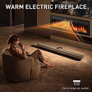 60 inches Electric Fireplace, Recessed and Wall Mounted Fireplace, Adjustable 20 Flame Colors and 5 Speeds, Remote Control & Touch Screen with Timer, Linear Fireplace W/Thermostat, Black