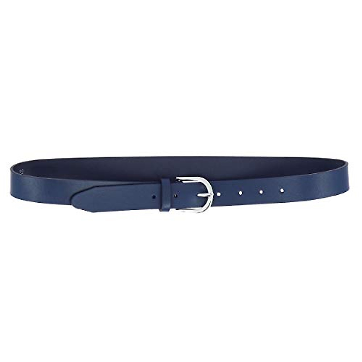 FASHIONGEN - Women's belt in vegetable-tanned bull leather, 3 cm wide, RIVOLI - Navy blue (Silver buckle), 85 cm (34 in) / Pants size 31 to 32