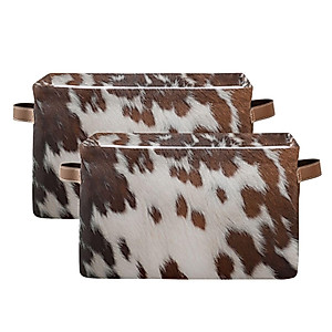 YETTASBIN Cow Print Storage Basket 1pc, Large Collapsible Toys Clothes Organizer, Durable Canvas Storage Bin with Handle for Shelves Closet Laundry Home Office Decor