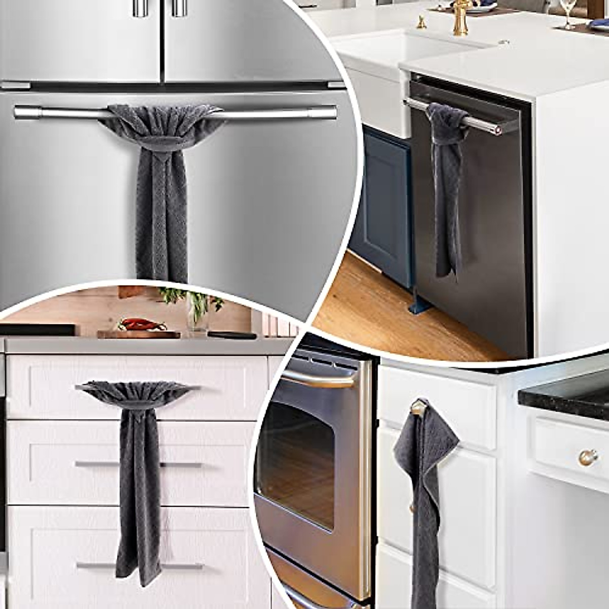 Grey Hand Towels with Hanging Loops - Set of 2 Gray Kitchen Towels, Hanging Kitchen Towels with Hanging Loop, Grey Dish Towels with Loops for Hanging, Oven Towel Loop Without Buttons or Snaps (Short)