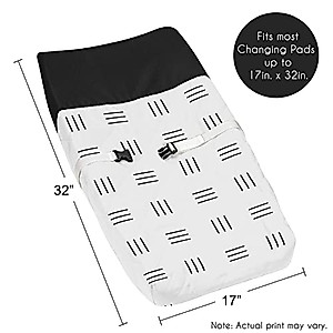 Sweet Jojo Designs White Boho Mudcloth Boy or Girl Baby Nursery Changing Pad Cover - Black and White Bohemian Woodland Tribal Southwest Mud Cloth Hatch Gender Neutral Triple Line