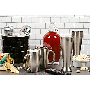 RSVP International Brushed Stainless Steel Barware Collection, Double Wall Beer Mug