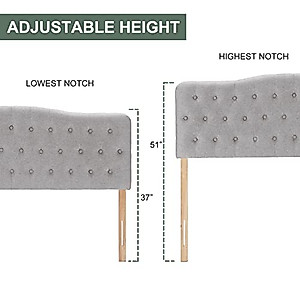 Iroomy Upholstered Full Headboard, Button Diamond Tufted Headboard with Adjustable Height and Solid Wood Leg, Linen Fabric Padded Headboard for Full Size Bed, Mordern Head Board, Grey