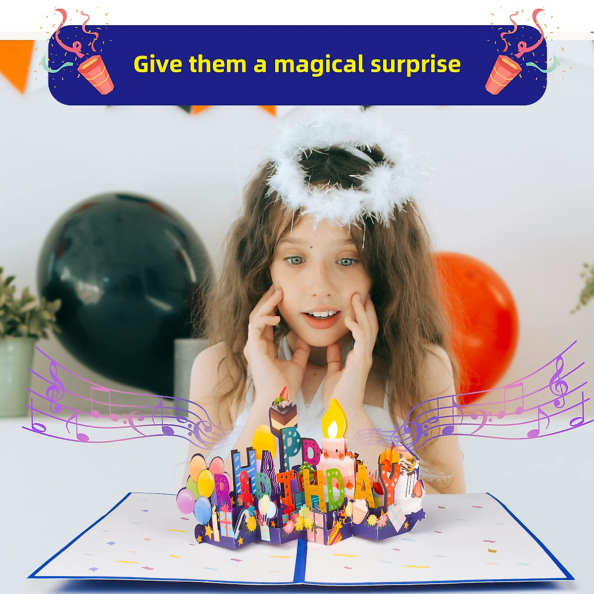 BlueDex Birthday Card, 3D Lights and Music Pop Up Birthday Card, with Blowable LED Candle and Colorful Breathing Lights, Birthday Cards for Women Men Husband Wife Kids Mom Dad