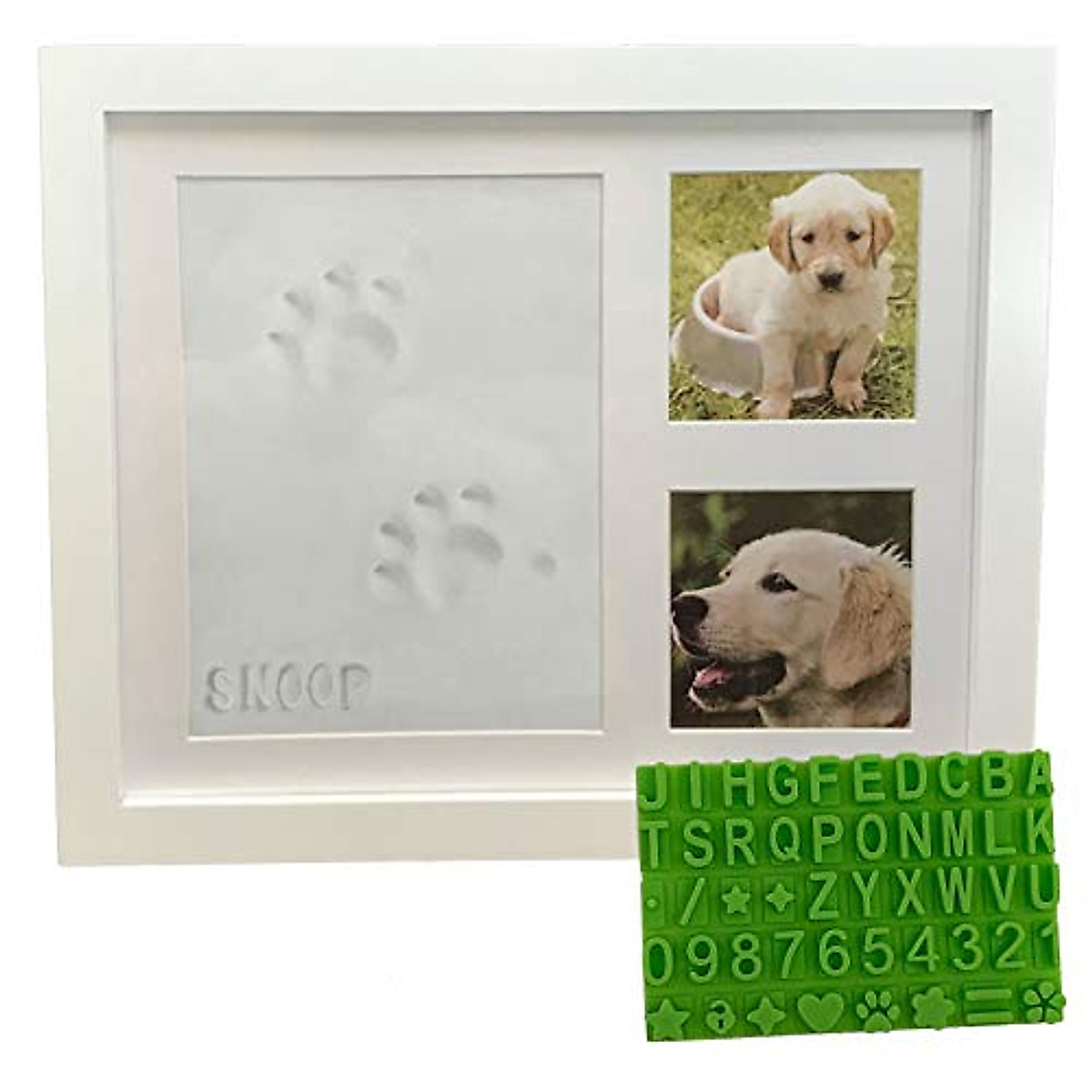 Ultimate Dog or Cat Pet Pawprint Keepsake Kit & Picture Frame - Premium Wooden Photo Frame, Clay Mold for Paw Print & Bonus Stencil. Makes a Personalized Gift for Pet Lovers and Memorials (White)
