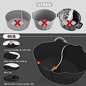 Silicone Slow Cooker Liner Divider Insert, 6QT BPA Free, Reusable, Leakproof Crock Pot Liners Fit For Crockpot & Hamilton, Dishwasher Safe Silicone Cooker Liners, Crock Pockets Slow Cooker Divider