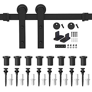 WINSOON Black 10FT Single Door Kit with 12" Sliding Barn Door Handles Brushed Nickel