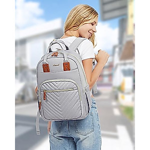 LOVEVOOK Travel Laptop Backpack, 15.6 Inch Anti-Theft Waterproof Stylish Purse Bag with USB Port, Lightweight Casual Day Backpacks for Women Men Work Business Nurse, Grey