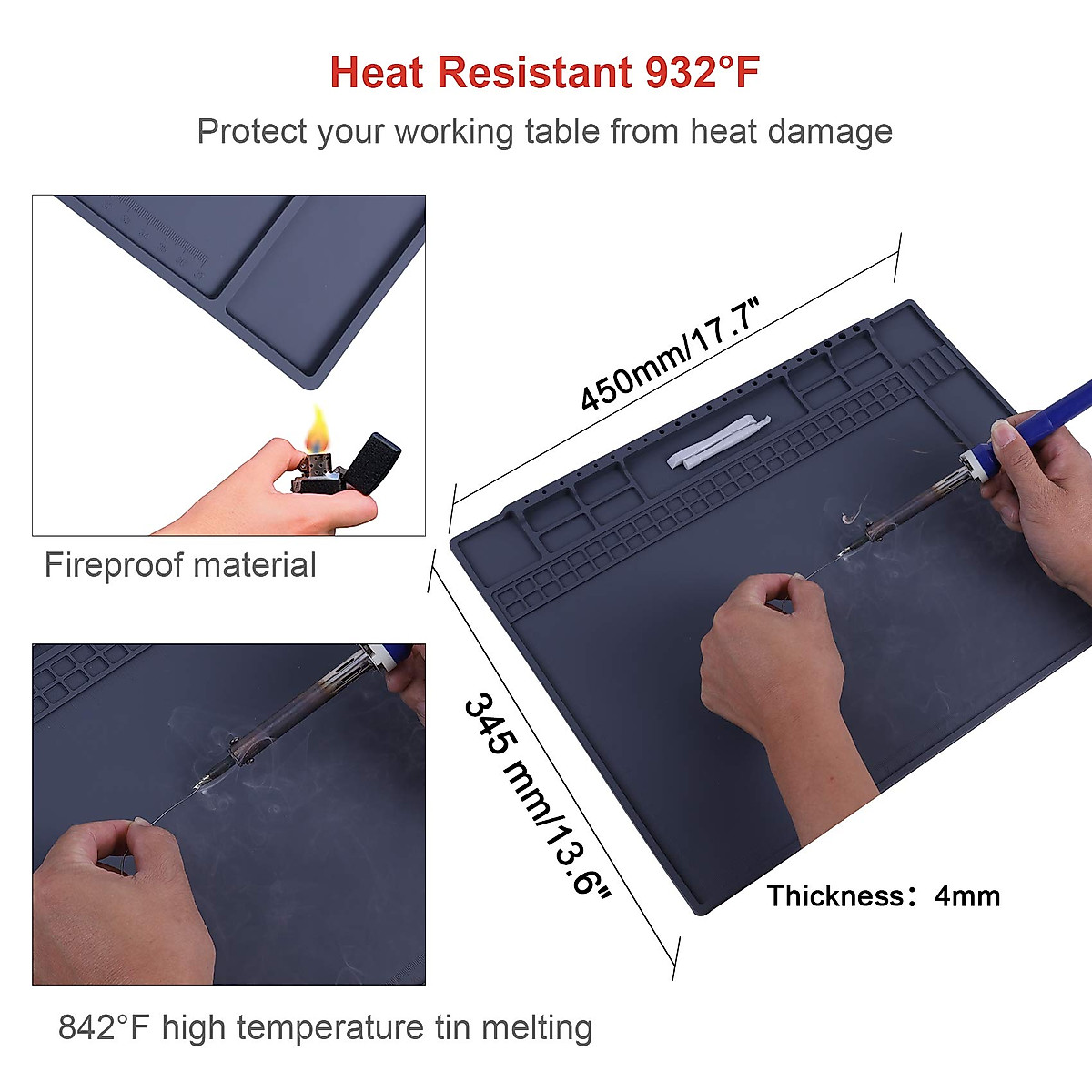 Premium Heat Resistant Anti Static Mat for Computer, Laptop, Cellphone Electronics Repair, HPFIX ESD Safe Soldering Mat for for BGA and Gun Soldering Iron, Workbench (17.7" x 13.6")