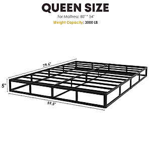 YORMDMO 5 Inch Queen Box Spring, Low Profile Queen Size Box Spring Only, Sturdy Metal Frame Mattress Foundtion, Easy Assembly, Noise-Free