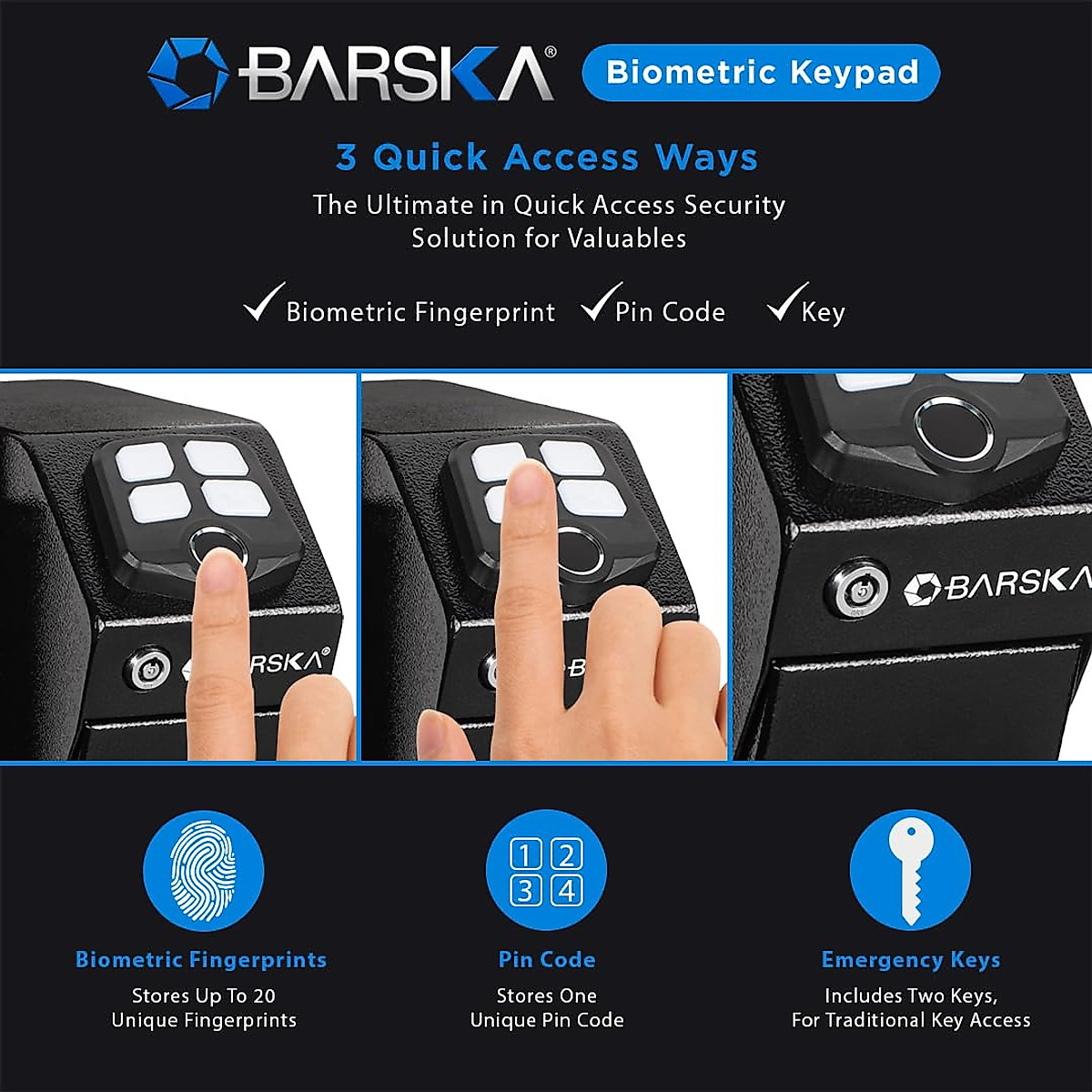 Bsk Bio Keypad Pistol Safe, Black, Pistol Keypad Biometric Safe