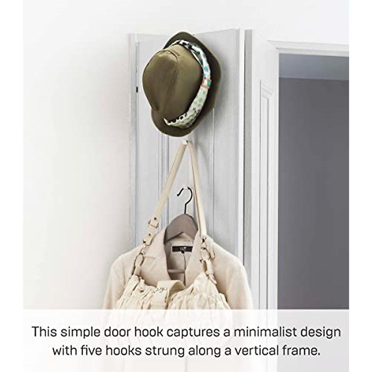 Yamazaki Home Over The Door Hooks - Vertical Hanging Coat Rack, Steel, Over-the-Door, No Assembly Req., Fits Doors up to 1.375" thick, white