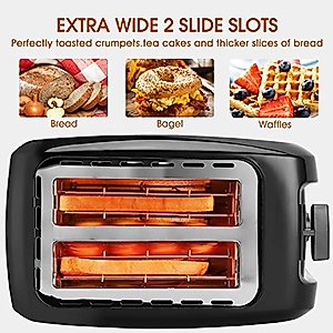 Toaster 2 Slice Stainless Steel Toaster Two Slice Toaster with Removable Crumb Tray Toaster Wide Slot Toasters 2 Slice Best Rated Prime with 7 Bread Shade Settings and Bagel, Defrost, Cancel Function for Bread (Black-2P)