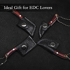 JAEZZIY Mini Knife Set, Damascus Pocket Knife Set with Sharpener, Mini Chef Knife EDC Knives Set, Tiny knife Cleaver Keychain Tiny Things for Package Opener, Box Cutter, Letter Opener - Set of 5