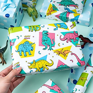 MAYPLUSS Wrapping Paper Sheet - Folded Flat - 3 Large sheets - Green Dinosaurt Design(22.6 sq.ft.ttl) - 27.5 inch X 39.4 inch Per Sheet