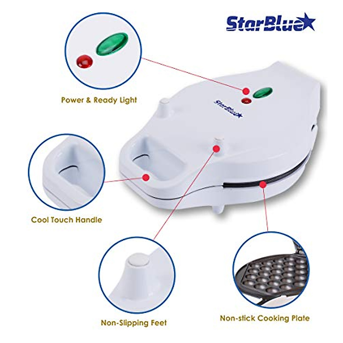 Hong Kong Egg Waffle Maker by StarBlue with BONUS recipe e-book - Make Hong Kong Style Bubble Egg Waffle in 5 minutes AC 120V, 60Hz 760W
