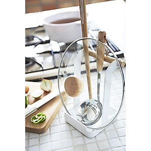 Yamazaki Home Ladle & Lid Rest - Kitchen Utensil Organizer Stand For Cooking, Steel + Wood, Water Resistant, No Assembly Req.